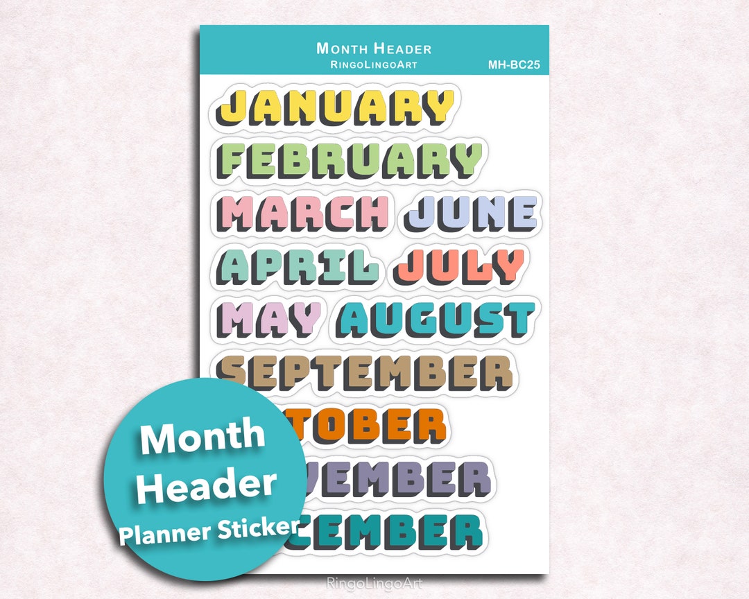 Bright Color Month Header Planner Stickers / Months of the Year Sticker ...