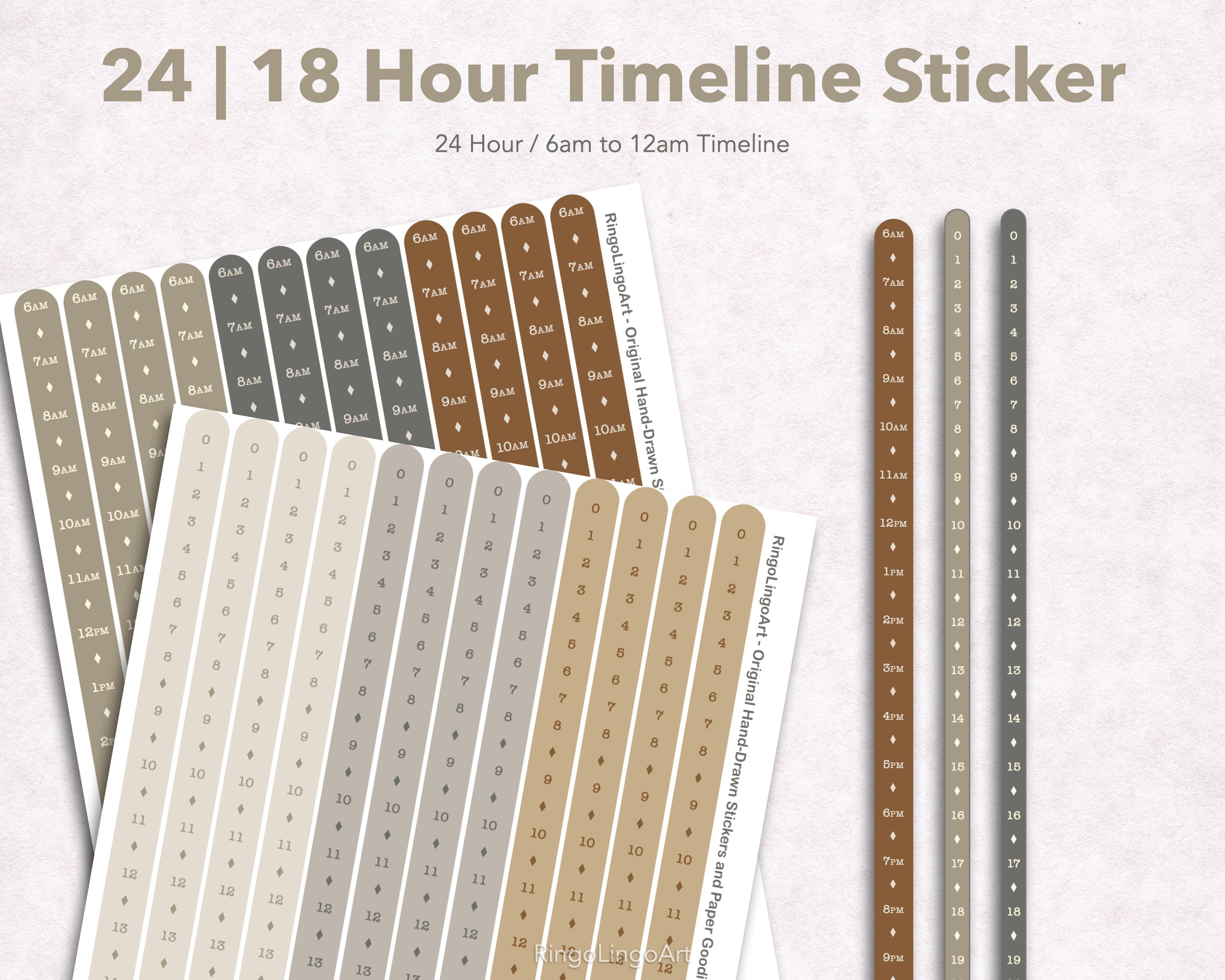 24 Hour Timeline Stickers for 5mm Grid / Hourly Log Stickers / Daily ...