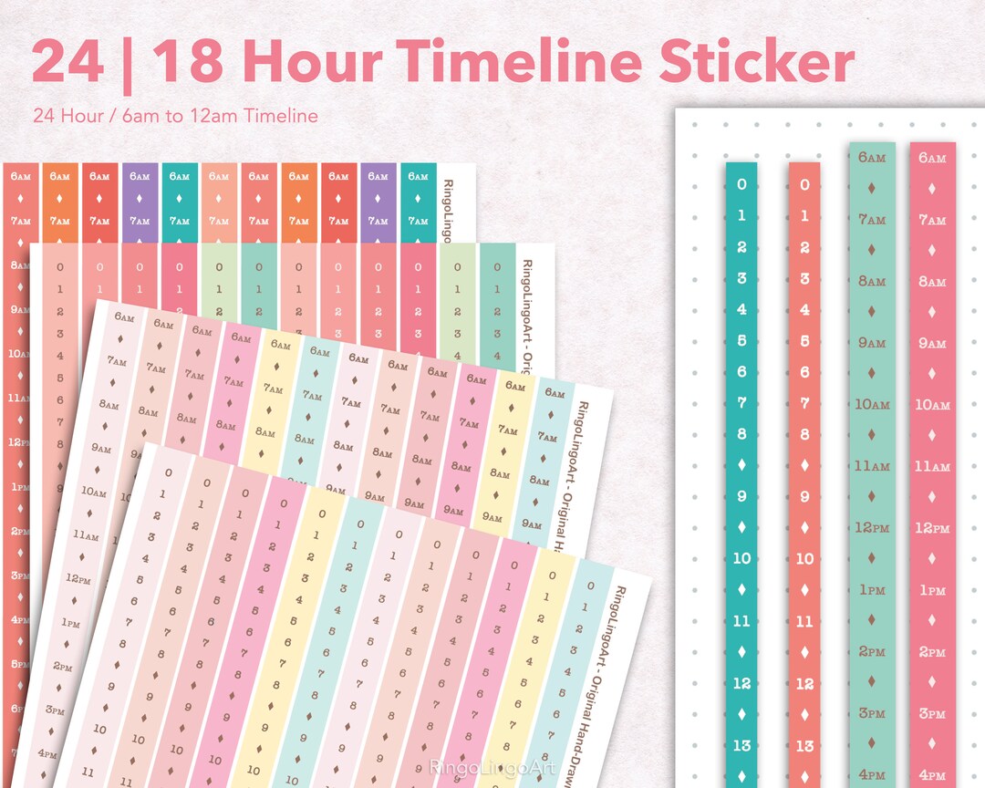 Spring Color Timeline Stickers for 5mm Grid / Hourly Log Stickers ...