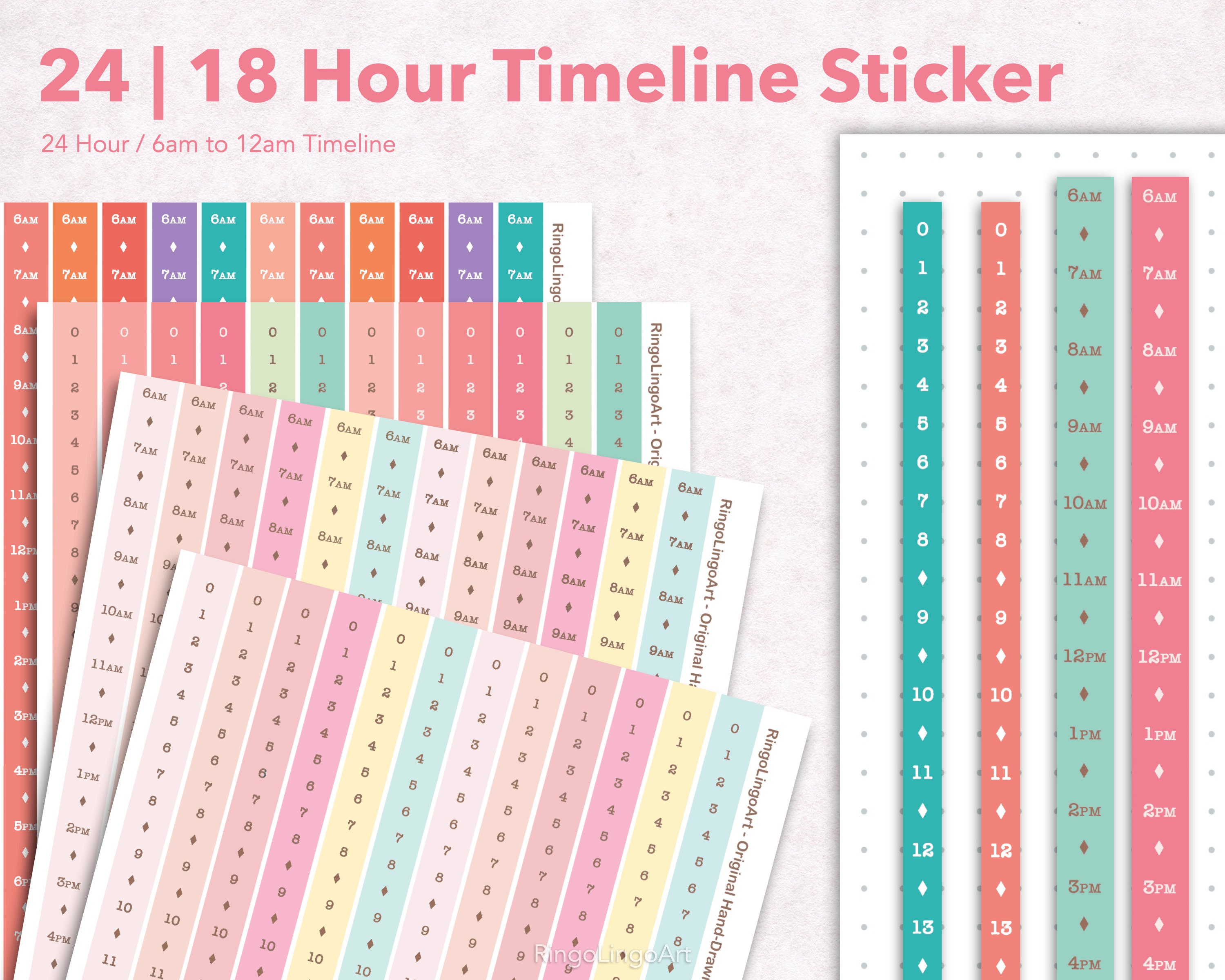 Spring Color Timeline Stickers for 5mm Grid / Hourly Log Stickers ...