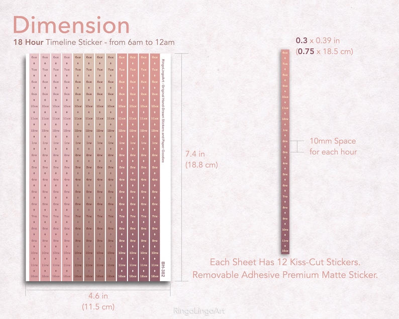 Neutral Pink Timeline Stickers for 5mm Grid / Hourly Log Stickers ...