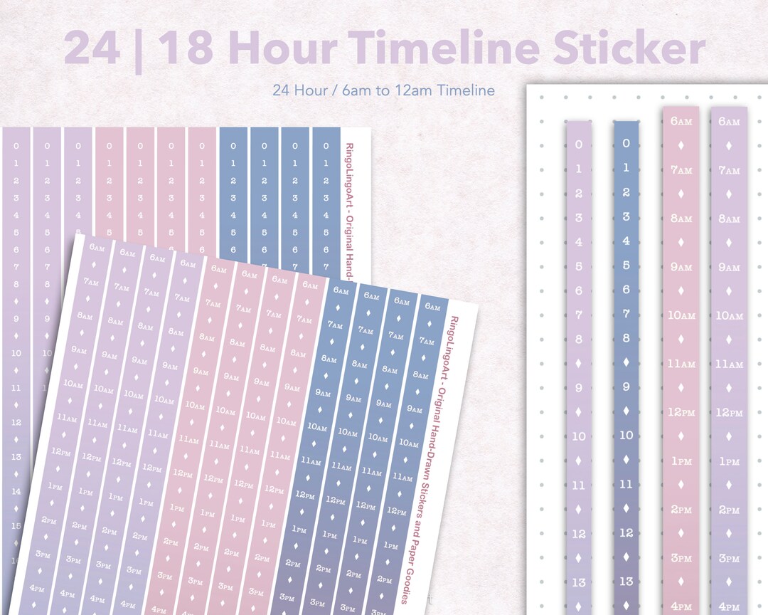 Gradient Icy Mauve Color Timeline Stickers / Hourly Log Stickers ...