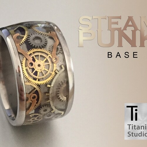 Vintage Steampunk Gear Mens Ring in Titanium - Etsy