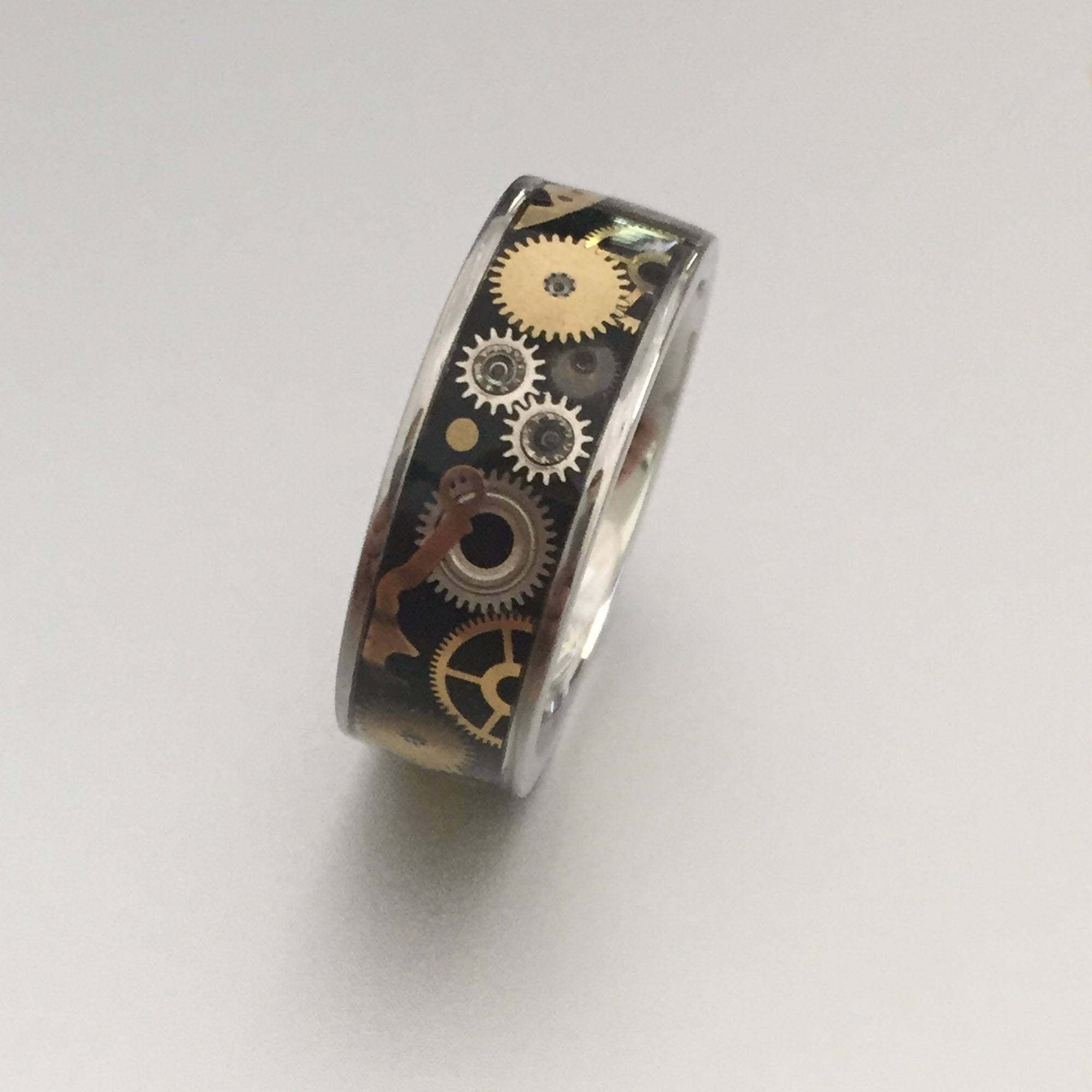 Vintage Steampunk Gear Mens Ring in Titanium With Black - Etsy