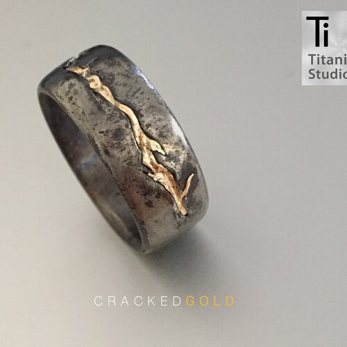 Cracked 3D Printed Titanium Gold Inlay Ring - Etsy