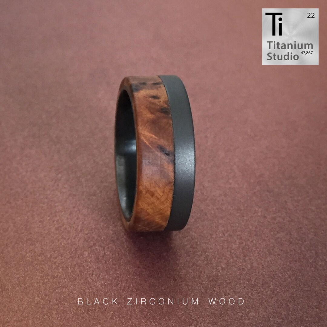 Black Zirconium and Wood Inlay Ring - Etsy