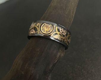 Vintage Steampunk Gear Mens Ring in Titanium - Etsy