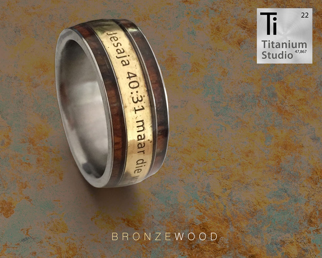 Titanium Ring With Double Wood Inlay and Laser Cut Bronze - Etsy