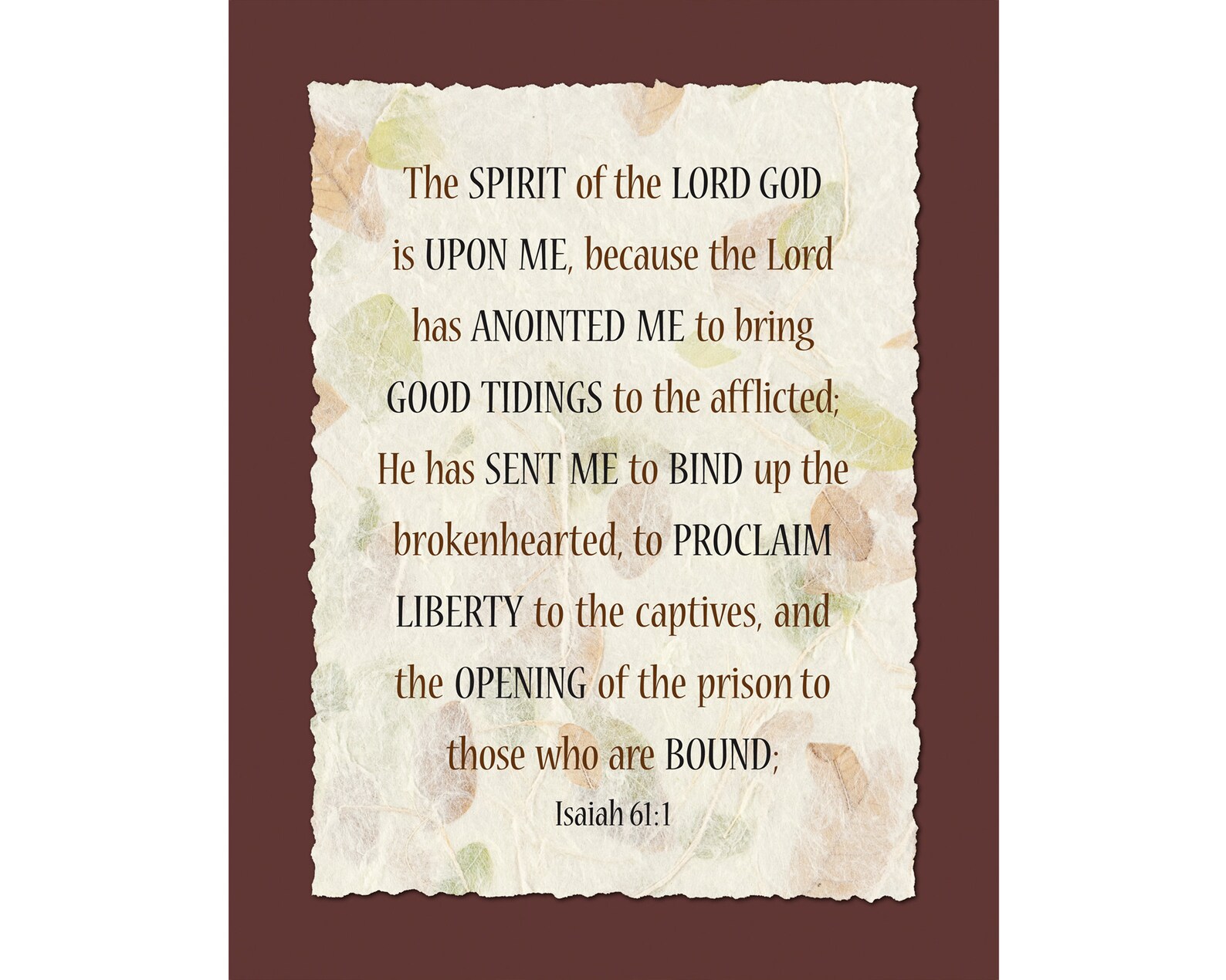 Isaiah 61:1 Deckle Edged Archival Print Mounted on a Brown Acid Free ...