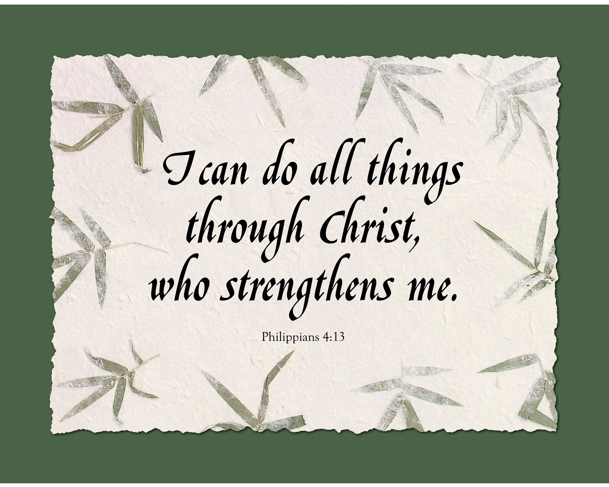 Philippians 4:13, Deckle Edge, Bible Verse, Ready to Frame, Green ...