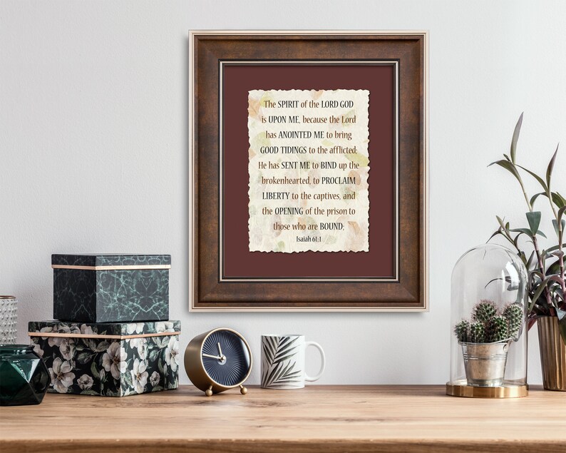 Isaiah 61:1 Deckle Edged Archival Print Mounted on a Brown Acid Free ...