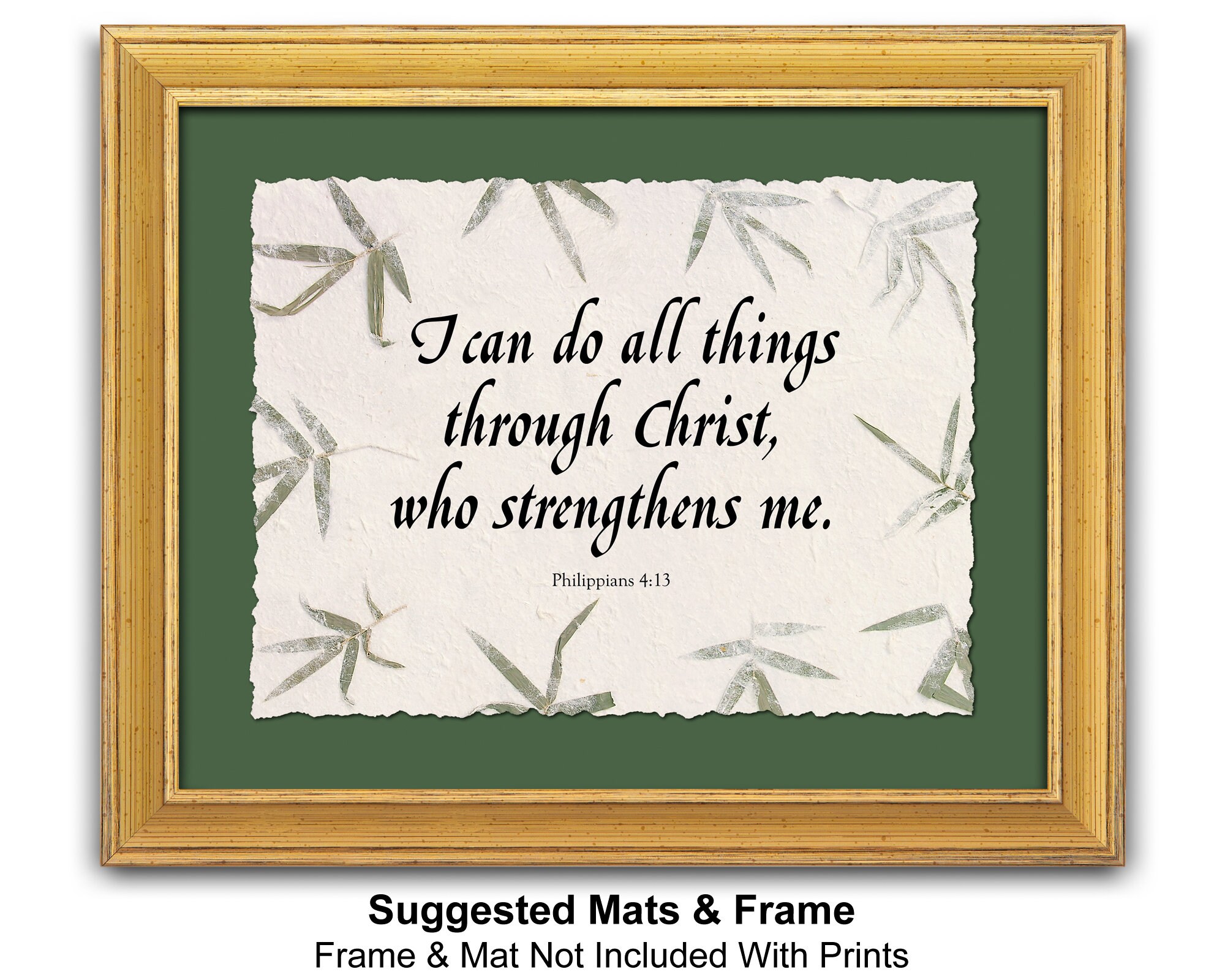 Philippians 4:13, Deckle Edge, Bible Verse, Ready to Frame, Green ...