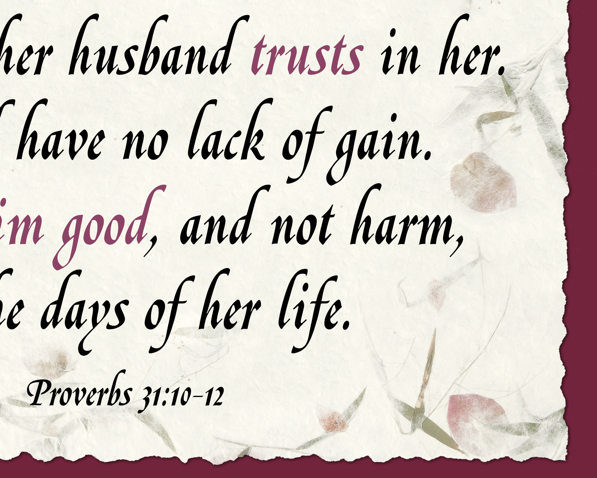 Proverbs 31:10-12, Deckle Edge, Bible Verse, Ready to Frame, Green ...