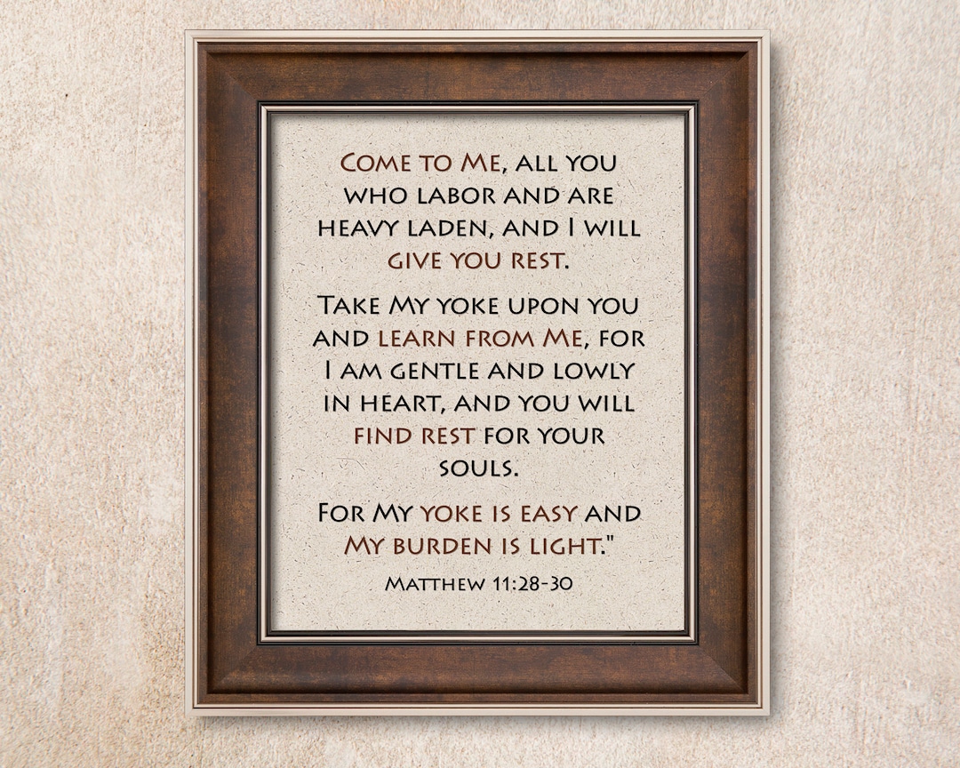 Matthew 11:28-30 Text on Digital Background of Speckled Brown and Beige ...