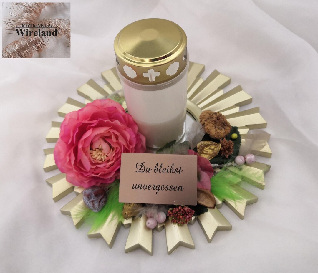 Round Grave Arrangement With Candle and Flower Decoration - Etsy