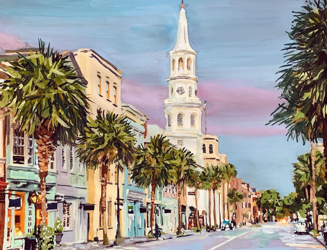 Rainbow Row Charleston Art Print: Gouache Painting, South Carolina Wall ...