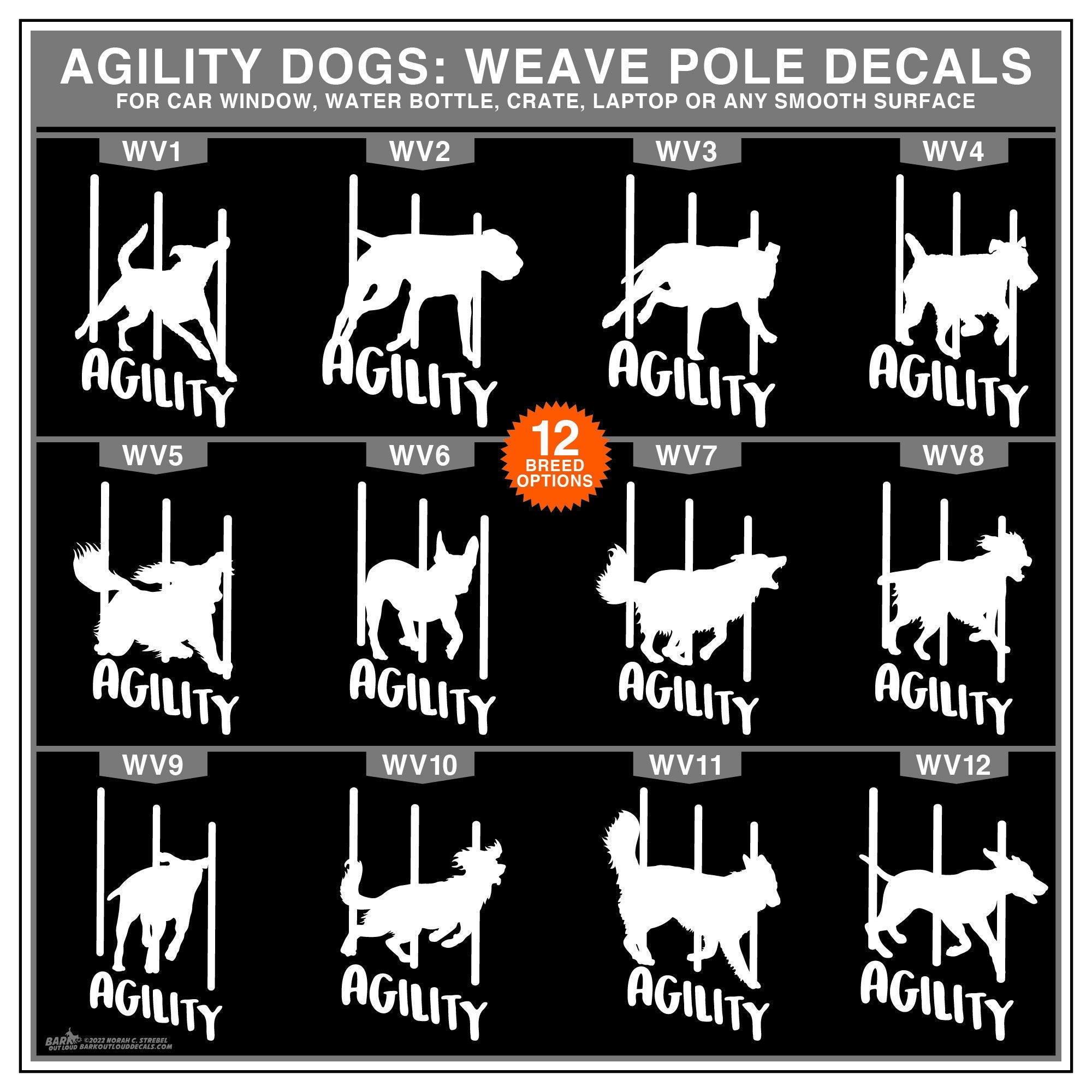 Agility Dog Weave Poles High-Quality Waterproof Vinyl Decals: 12 Breeds ...