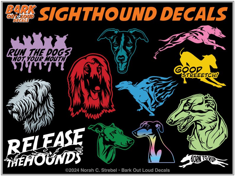 Sighthound Decals: Greyhound, Afghan, Borzoi, Whippet & More. for Car ...