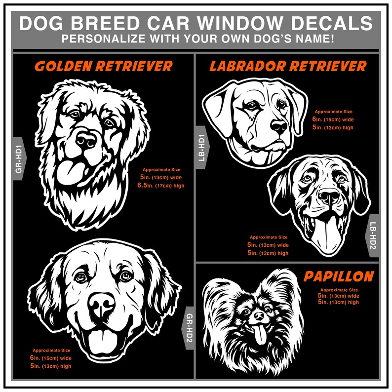 Dog Heads Dog Breed Car Window Decals: Lots of Breeds to - Etsy