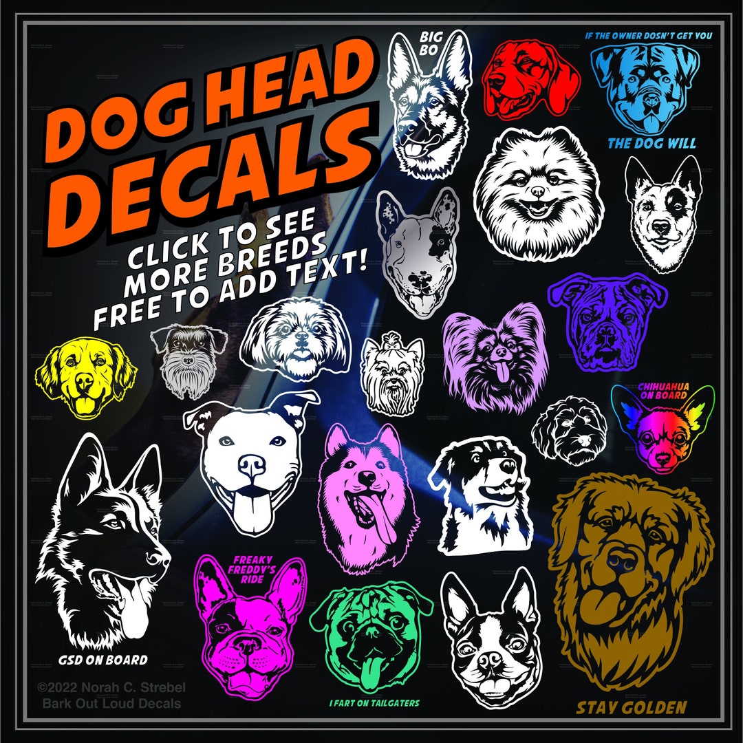 Dog Heads Dog Breed Car Window Decals: Over 45 Breeds, Add Your Dog's ...