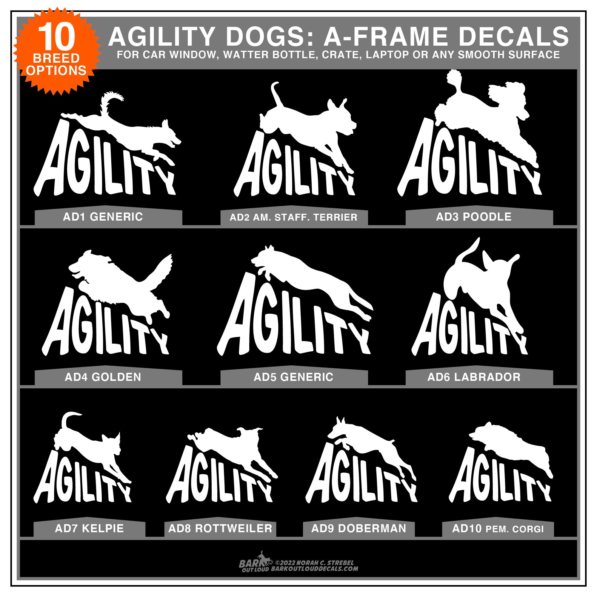 Agility Dog High-Quality Waterproof Vinyl Decals: 10 Breeds of Agility ...