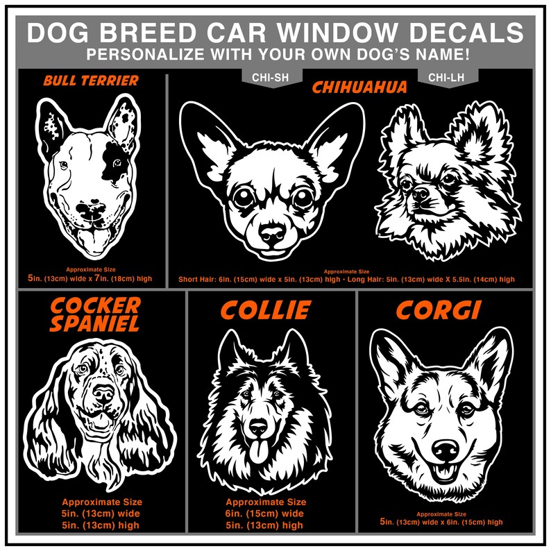 Dog Heads Dog Breed Car Window Decals: Lots of Breeds to - Etsy