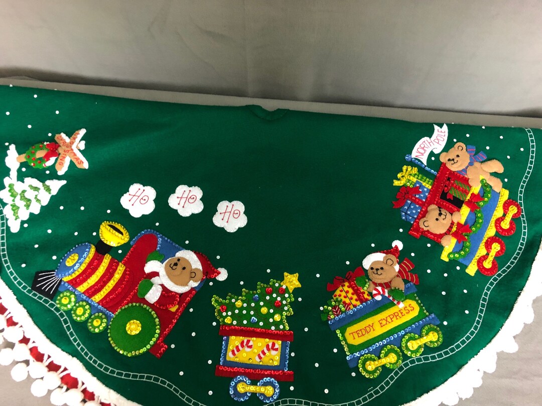 Christmas Teddy Express Train Set Felt Tree Skirt-handmade - Etsy
