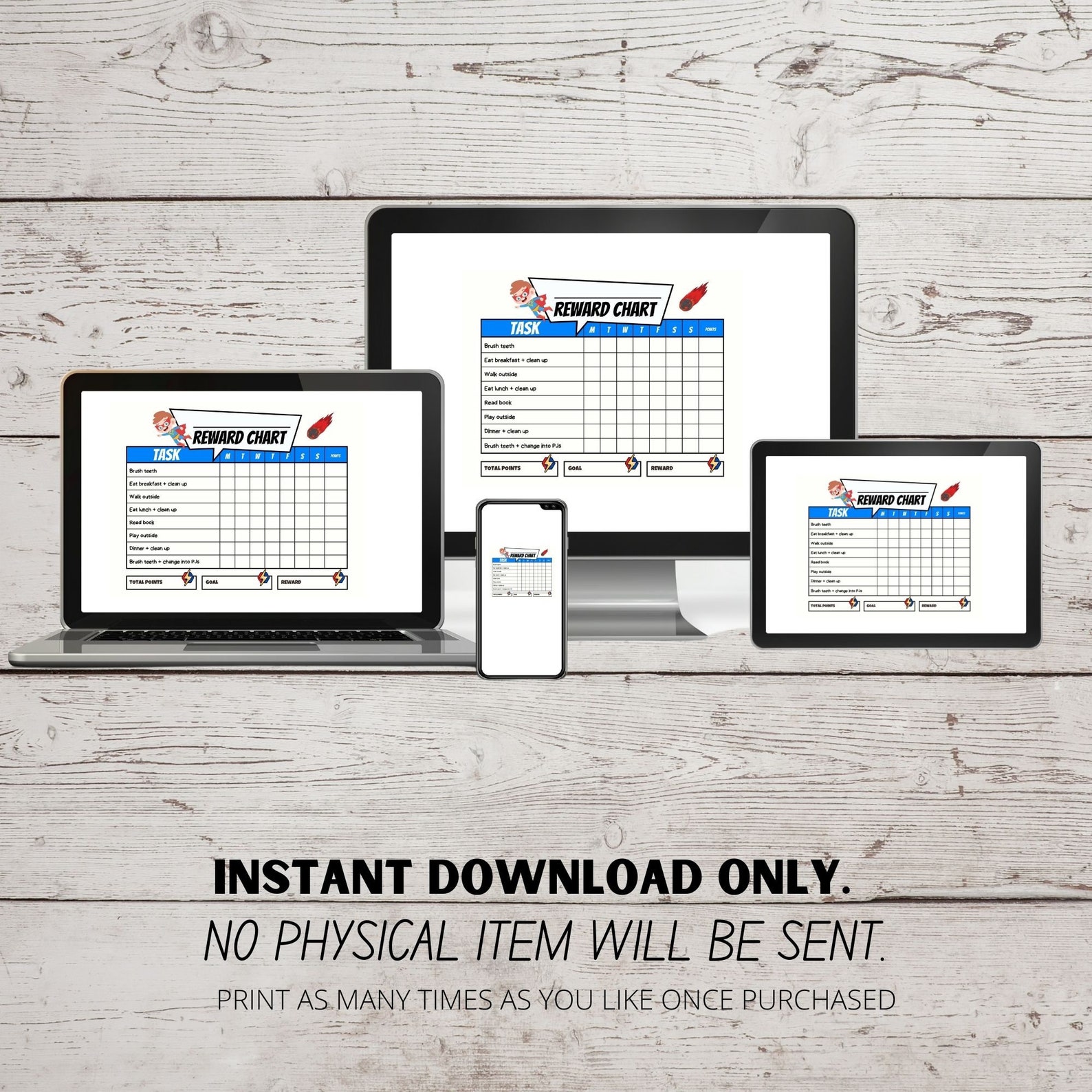 Responsibility Chore Chart for Kids Daily and Weekly Routine Rewards ...