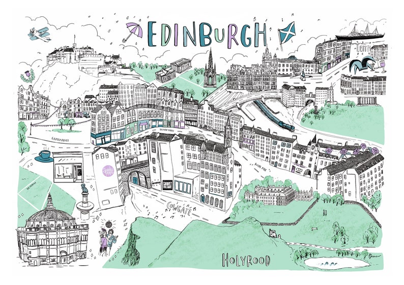 Edinburgh Map Illustrated Art Print - Etsy