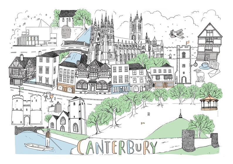 Illustrated Map of Canterbury Kent Digital Art Print - Etsy