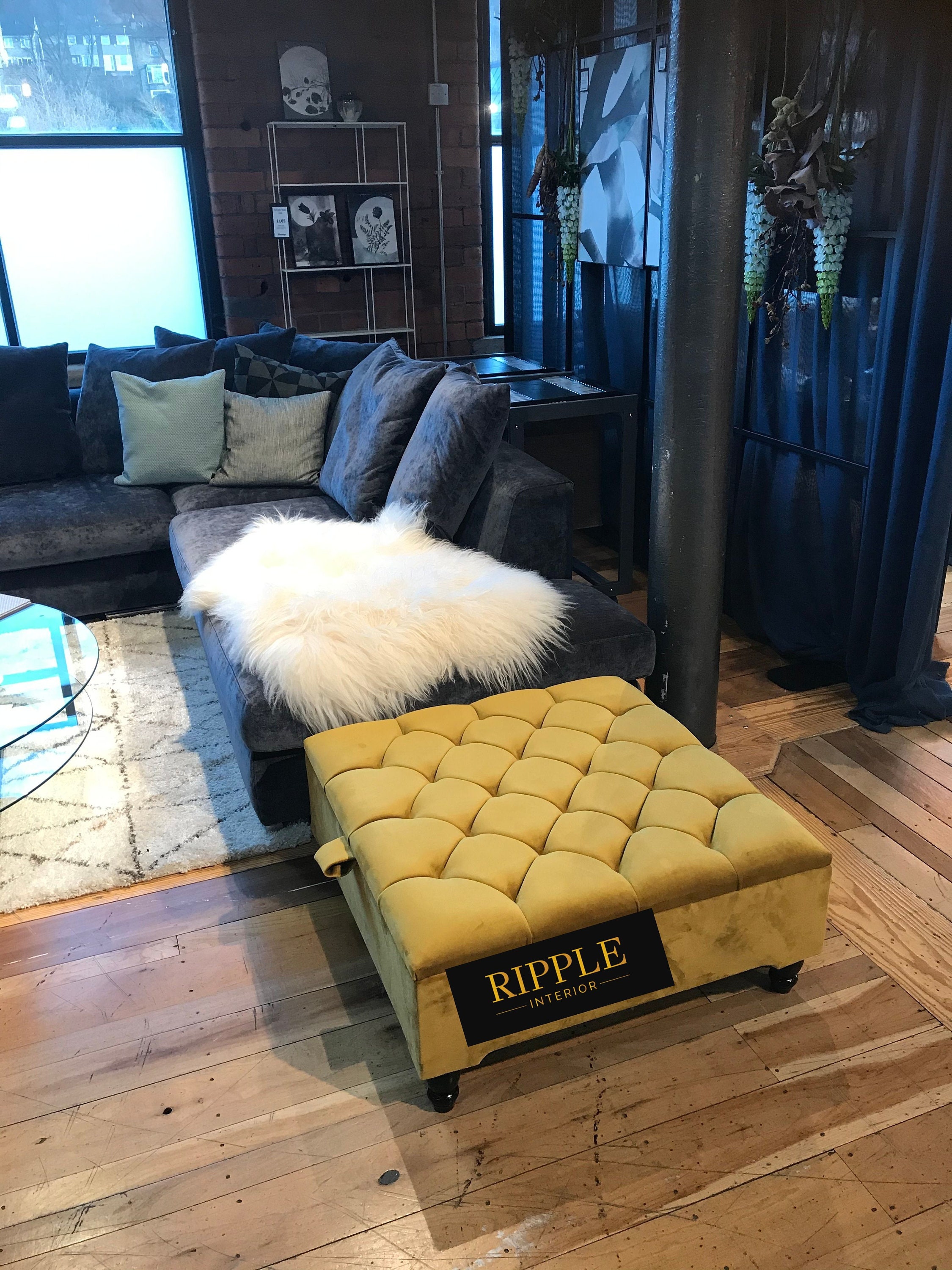 Storage table footstool upholstered in a beautiful GOLD | Etsy