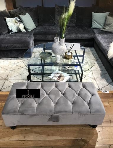 Buy Chesterfield Footstool Ottoman Storage Bench Light Grey Large Deep Cushioned Handmade Coffee Table Footrest Kids Toys and Blanket Storage Online in India Etsy