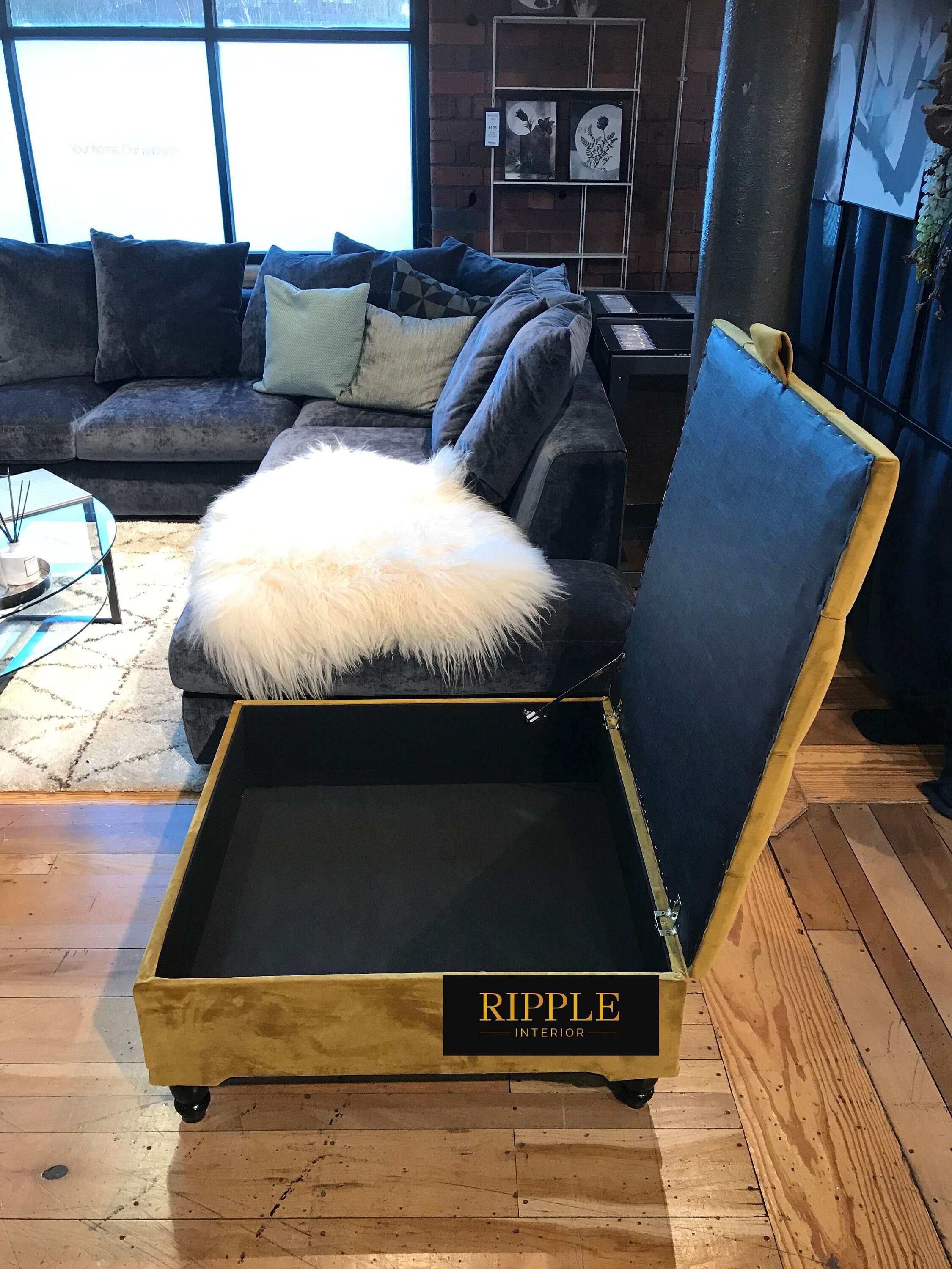 Storage table footstool upholstered in a beautiful GOLD | Etsy