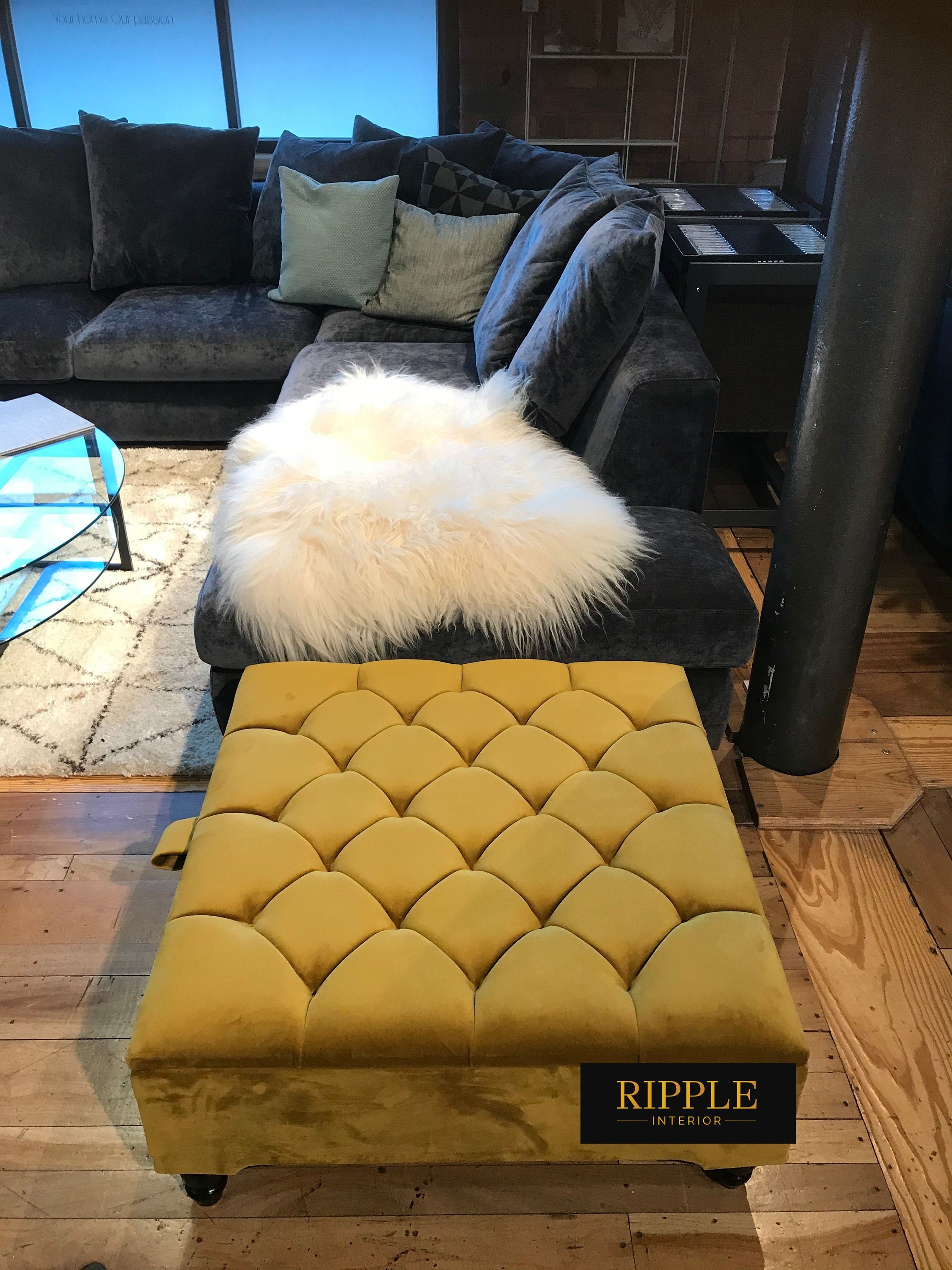 Storage table footstool upholstered in a beautiful GOLD | Etsy