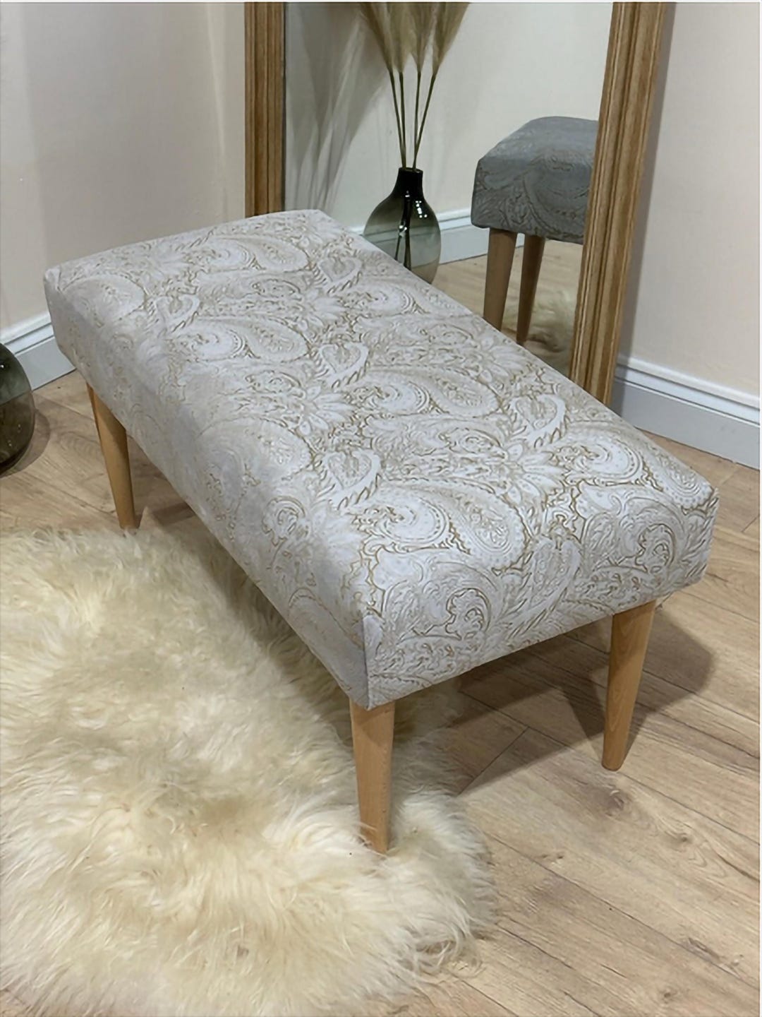 Luxurious Champagne Footstool Pattern Design Pouffe Footrest| Handmade ...