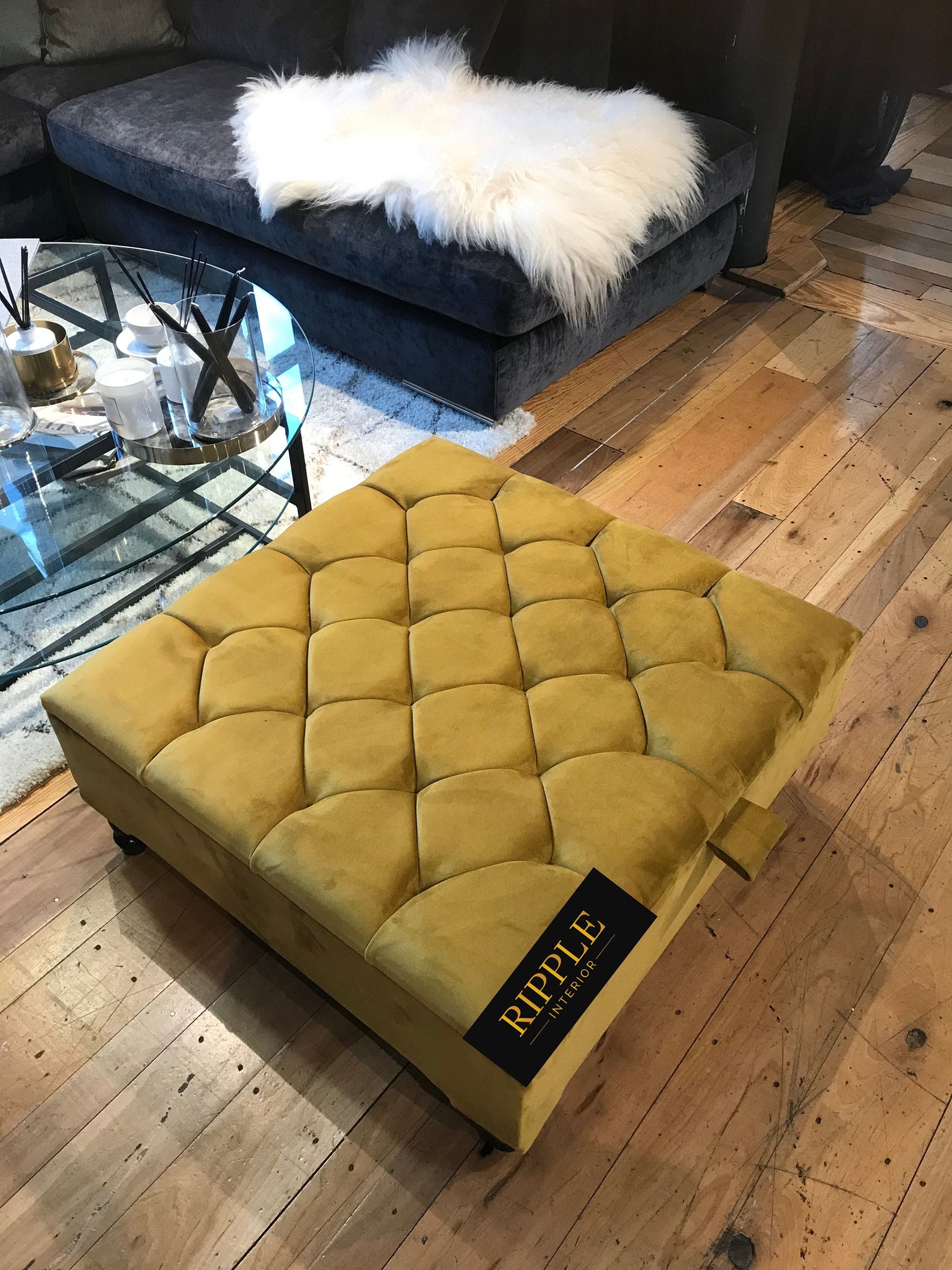 Storage Table Footstool Upholstered in a Beautiful GOLD | Etsy