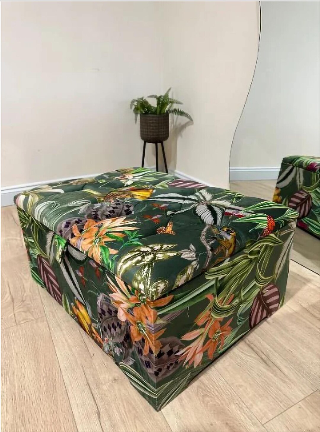 Premium Green Floral Large Ottoman Square With Storage | Patterned ...