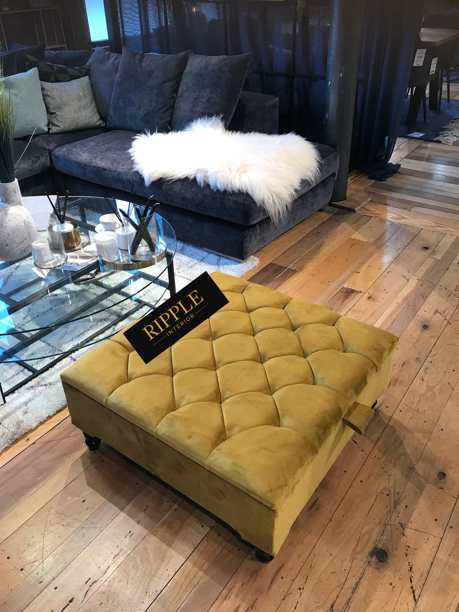 Storage Table Footstool Upholstered in a Beautiful GOLD | Etsy