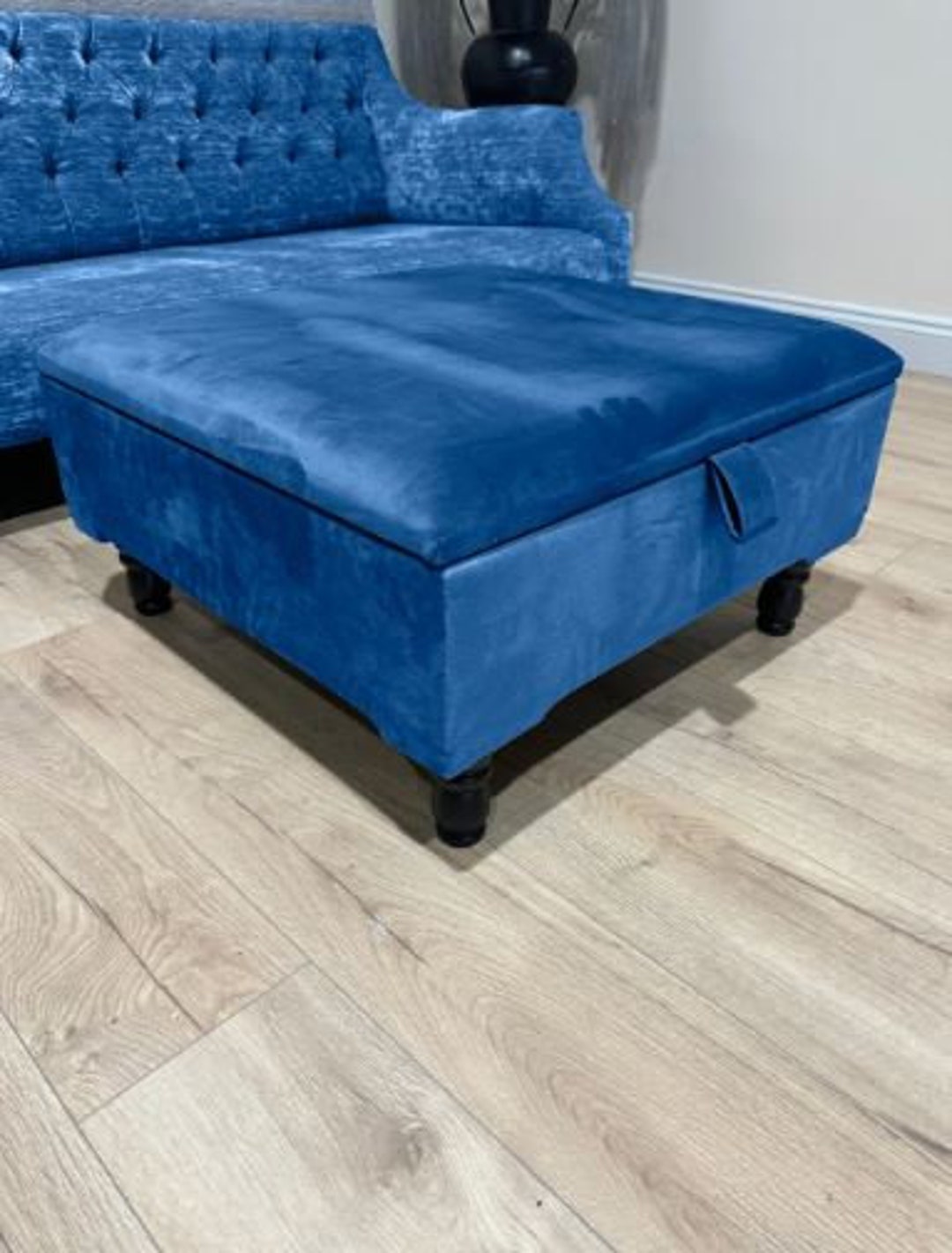 Blue Square Plain Ottoman Storage Large Blue Velvet Foot Stool UK - Etsy