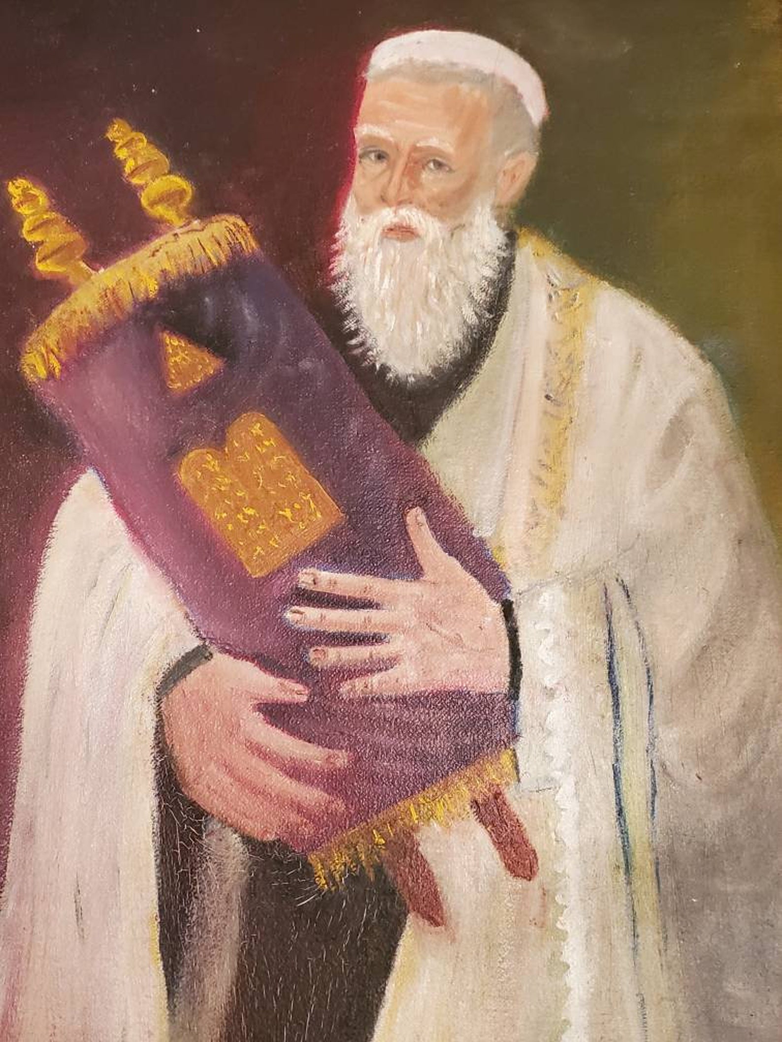 Vintage Religious Painting of Rabbi and Torah Scrolls - Etsy