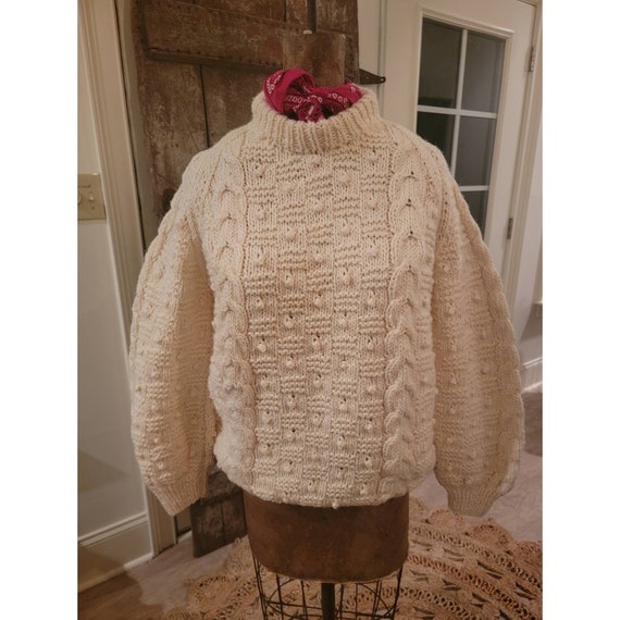 Vintage Aran Cable Knit Wool Sweater - Gem