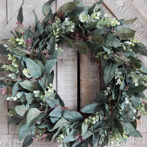 Farmhouse Wreath With Mixed Eucalyptus Greenery for Front - Etsy