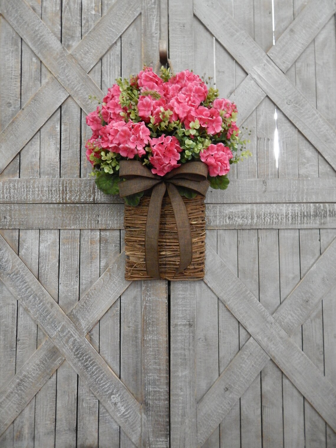 Spring Wreath for Front Door Pink Geranium Door Basket - Etsy