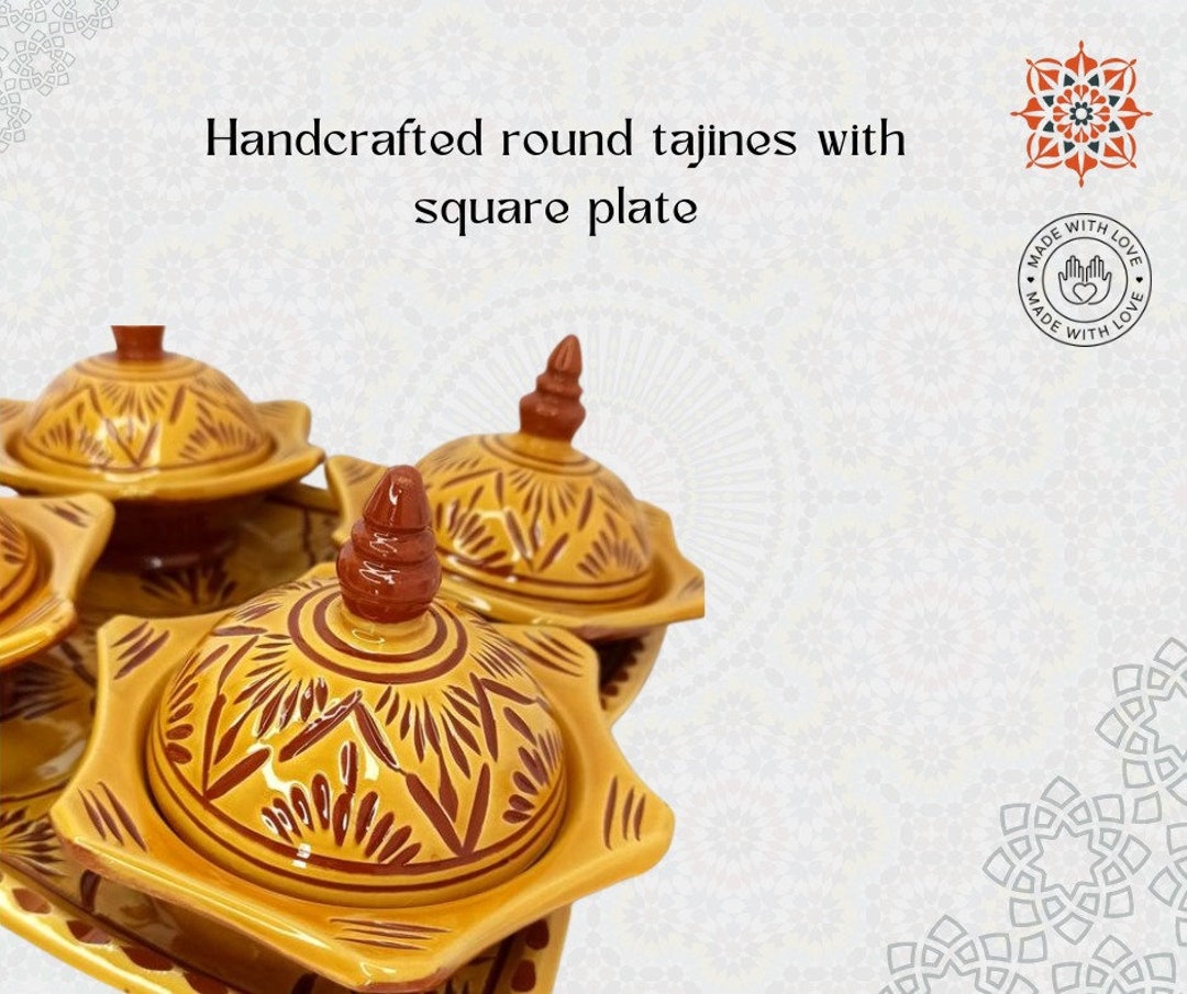 Set of 4 Handcrafted Round Tagines With Square Plate Multi-use - Etsy