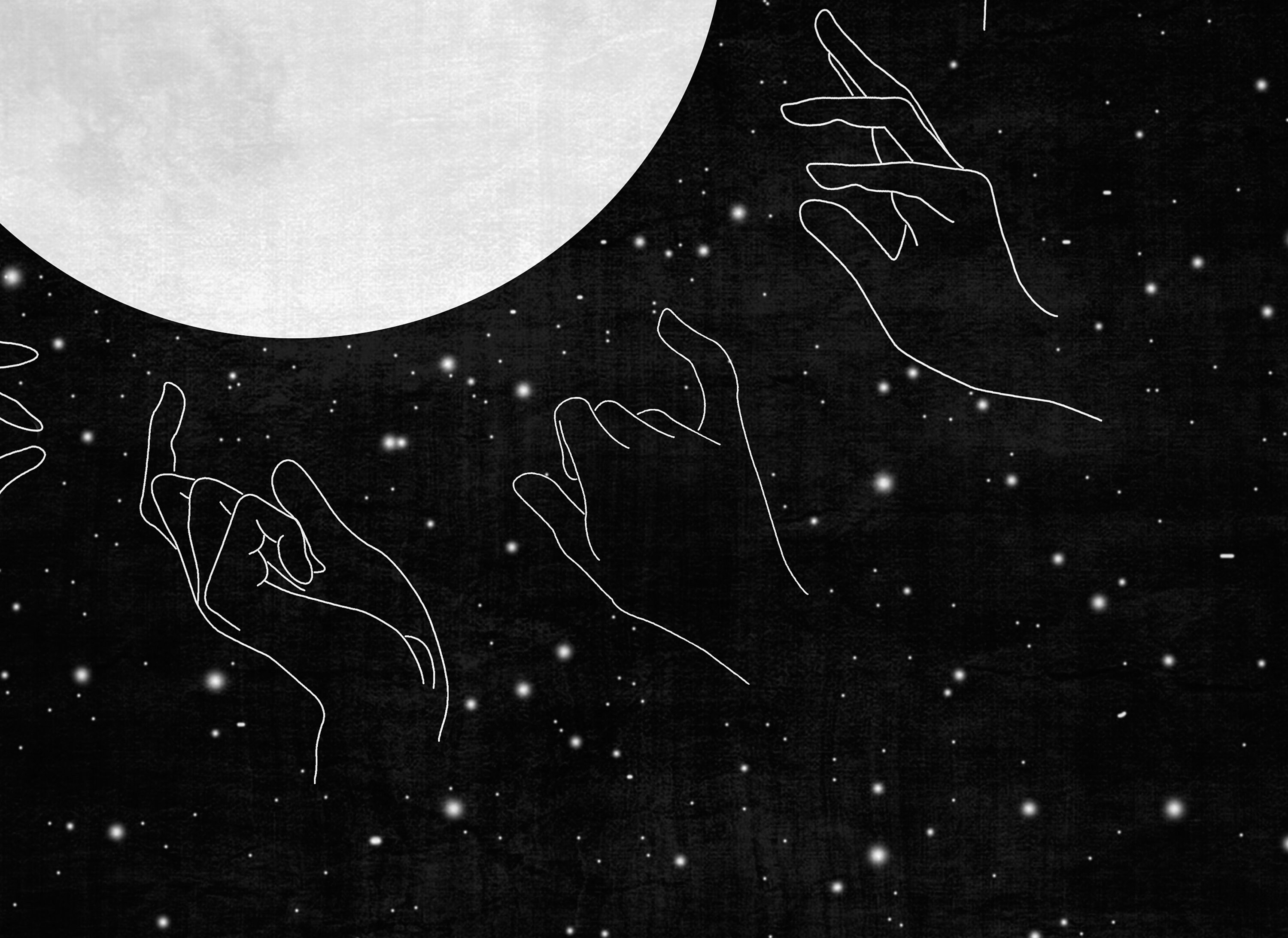Impresión de arte lunar en blanco y negro Impresión de cielo nocturno ...