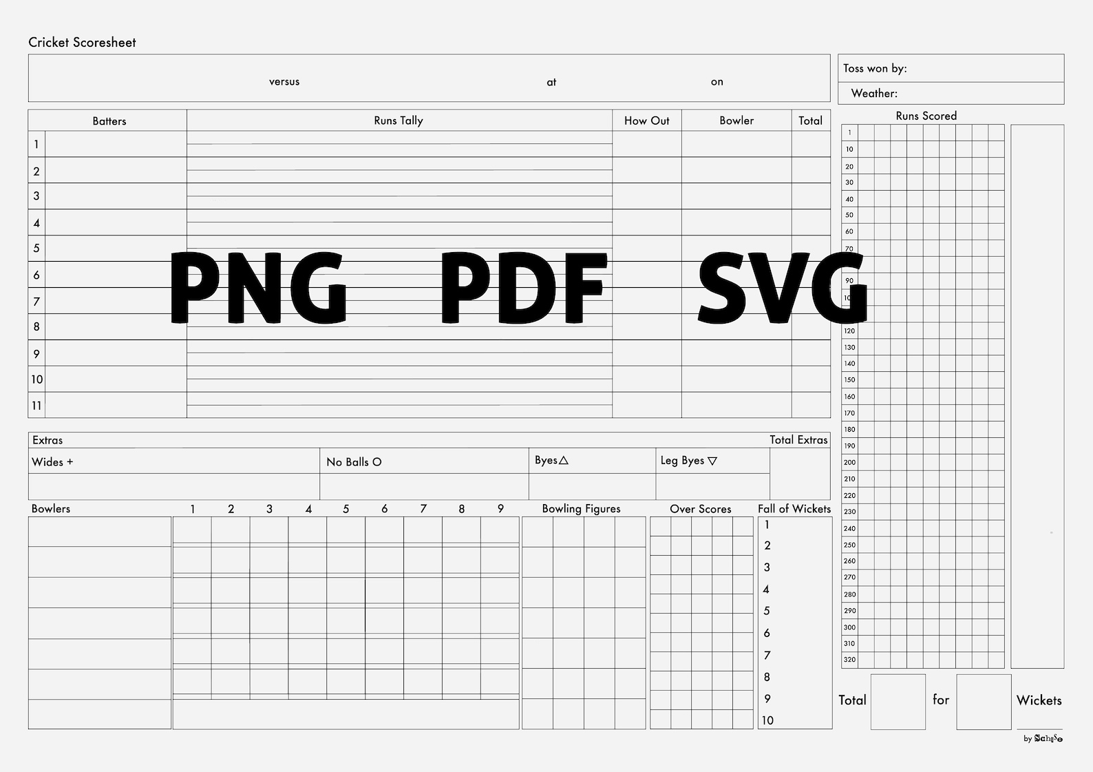 Cricket Scoresheet: 50 Overs Scorecard (PDF, SVG, PNG) - Etsy