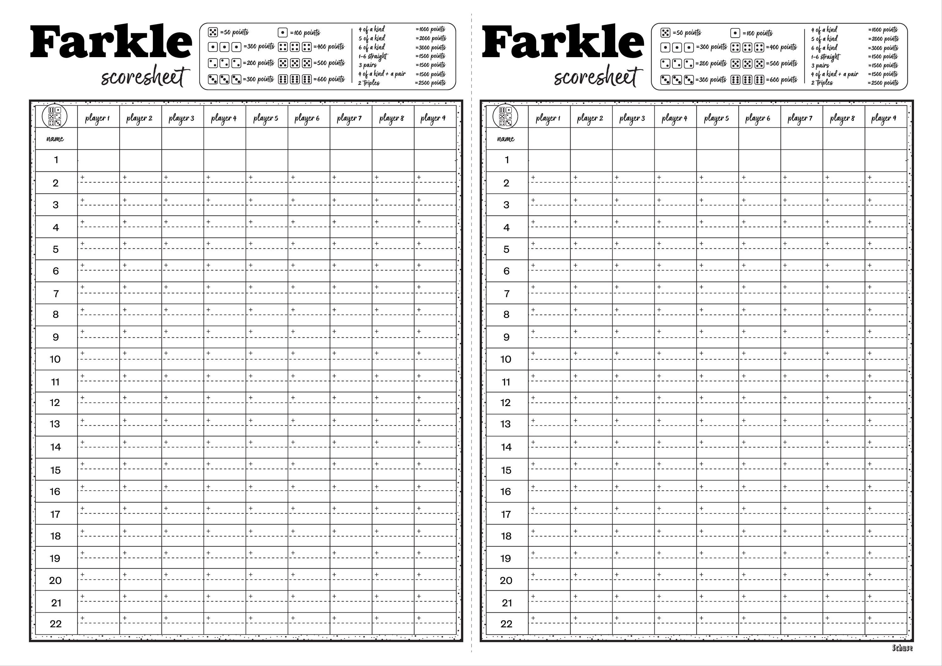 Farkle Scoresheet (update) - Printable Downloadable, 8.5x11, A4 - Etsy