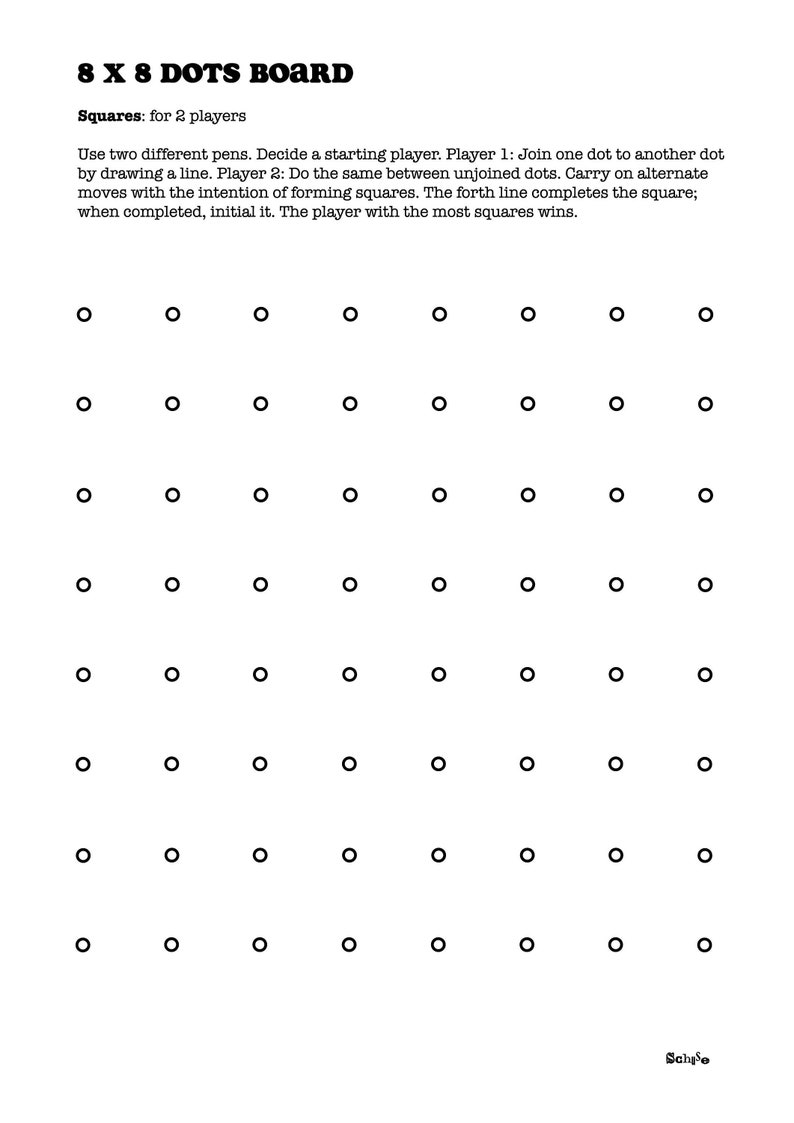 8 X 8 Dots Board Download, Printable 2 Player Game - Etsy