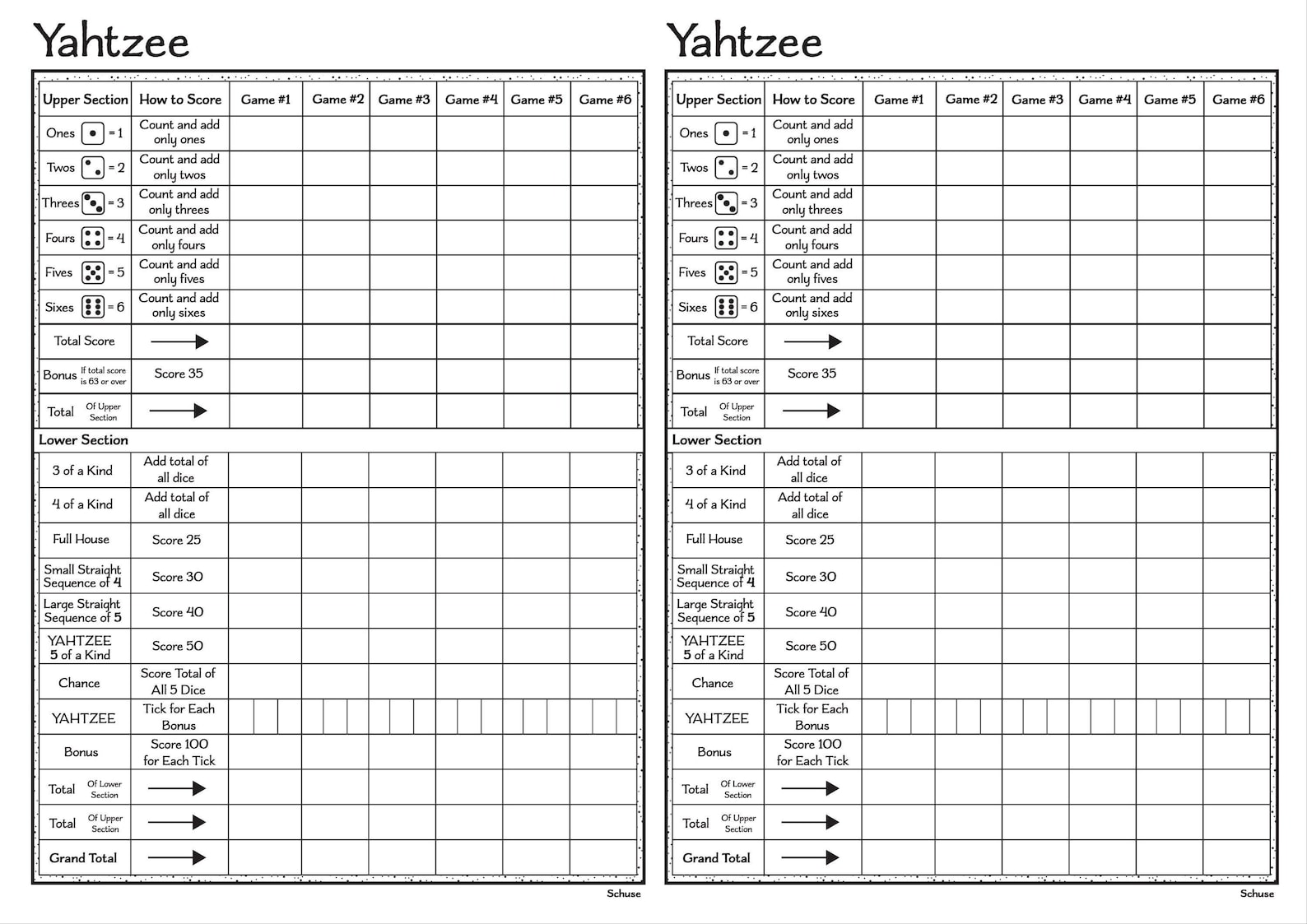 Yahtzee Extra Scoresheet - Downloadable, Printable as a Singular, 2 UP ...