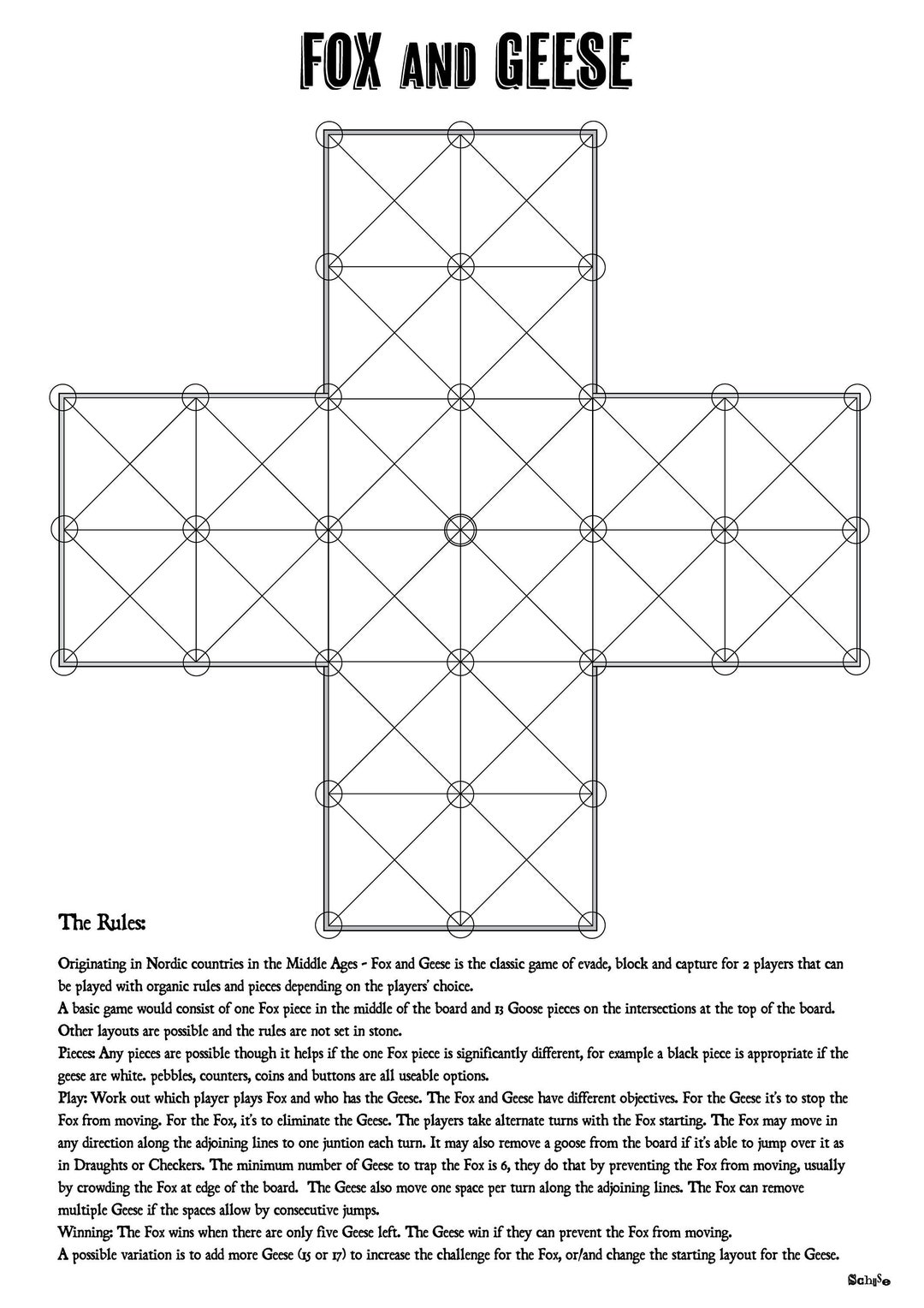 Fox and Geese - Printable Downloadable A4 Game Sheet - Etsy